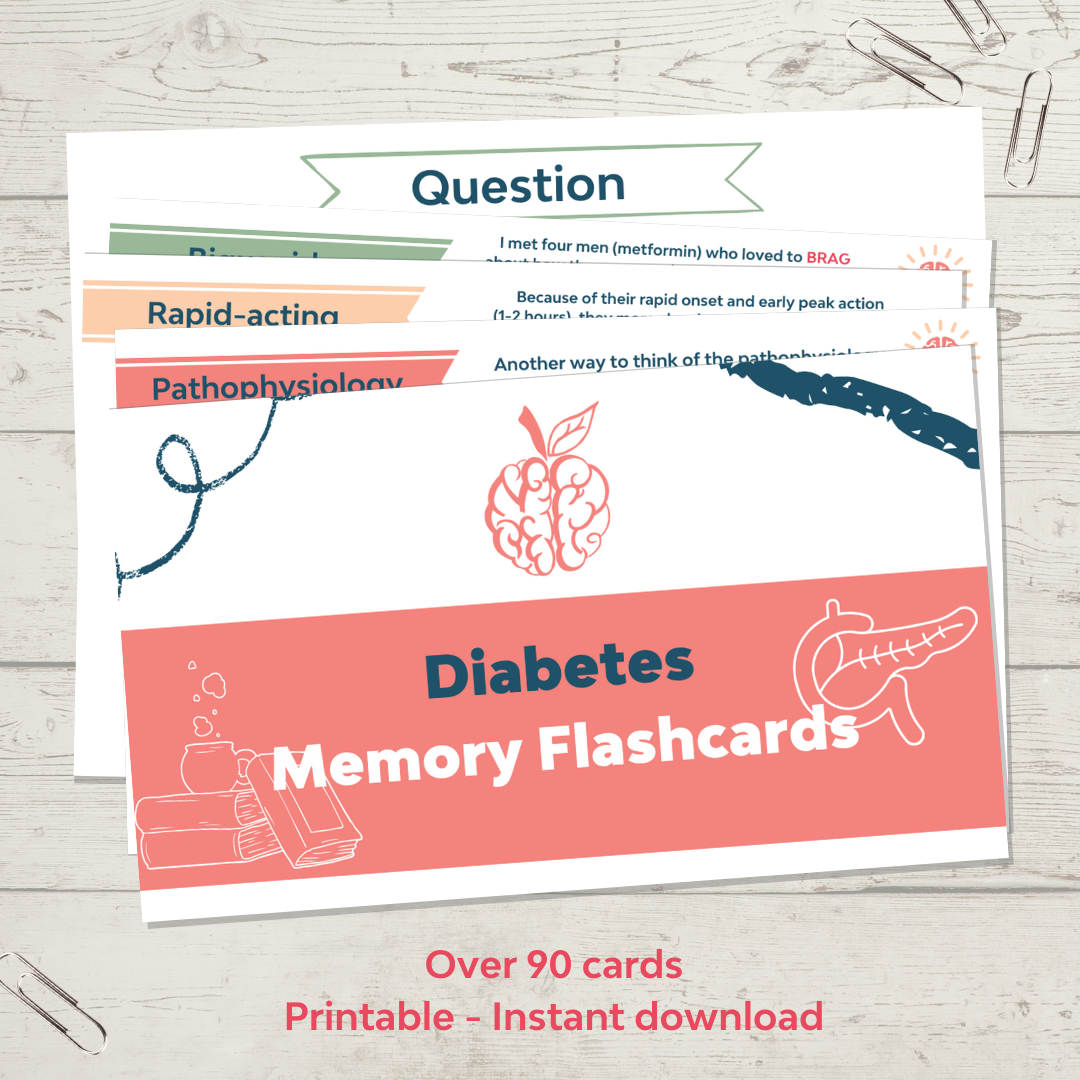 Diabetes Memory Flashcards (Instant Download) - Memory Pharm